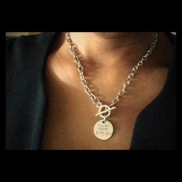 Jewelry | Silver Never Never Give Up Coin Toggle Necklace | Poshmark
